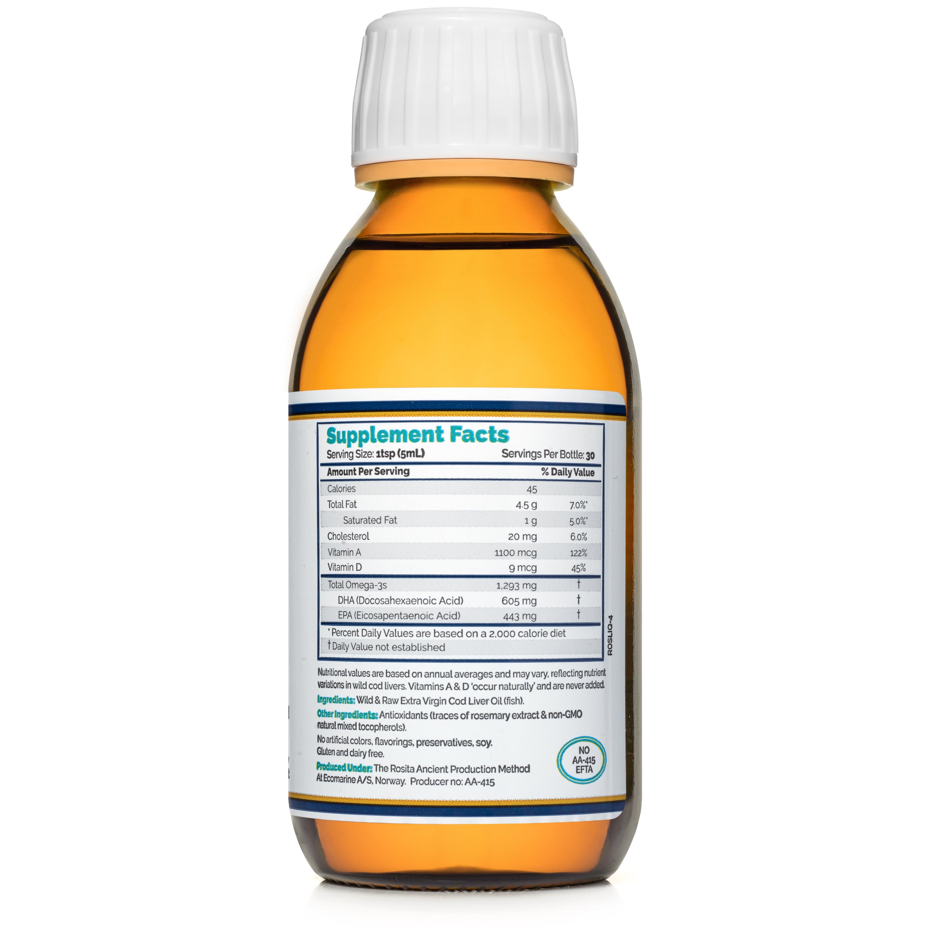 Extra Virgin Pure Cod Liver Fish Oil - 150ml | Rosita Real Foods ...